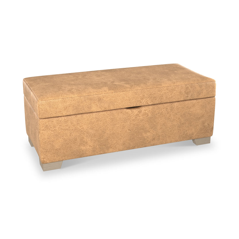 Oakley Faux Leather Storage Footstool | Tan Charcoal Mink | Roseland