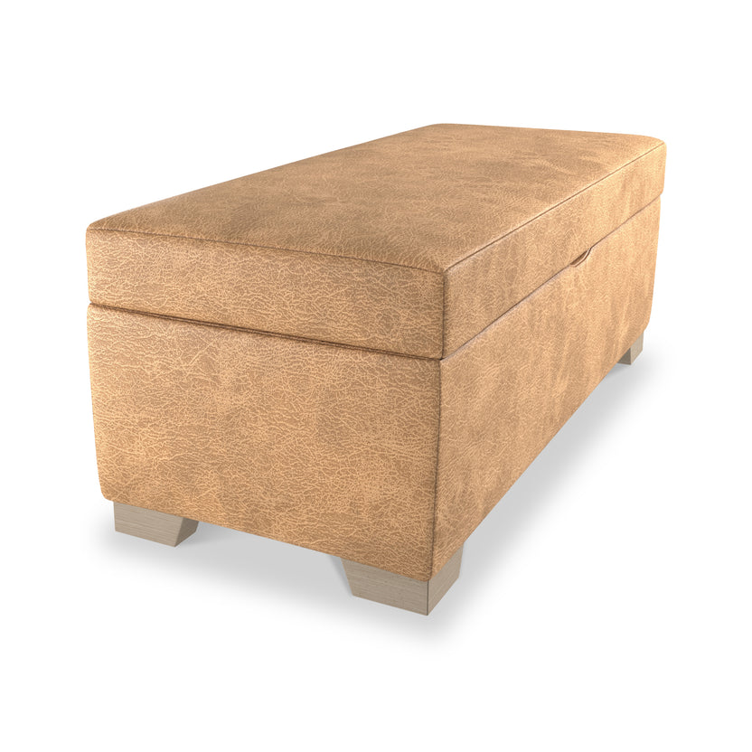 Oakley Faux Leather Storage Footstool | Tan Charcoal Mink | Roseland