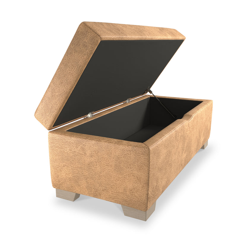 Oakley Faux Leather Storage Footstool | Tan Charcoal Mink | Roseland