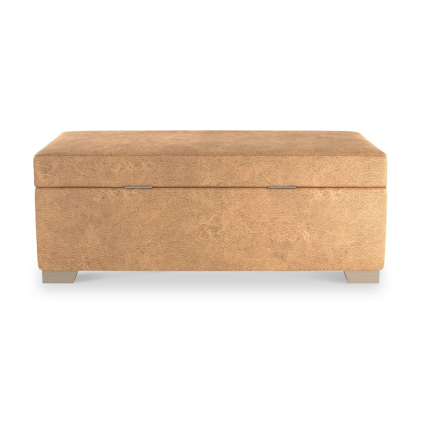 Oakley Faux Leather Storage Footstool | Tan Charcoal Mink | Roseland