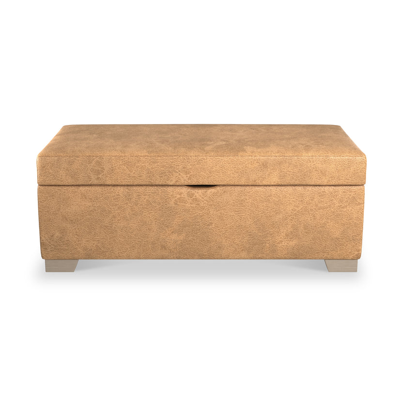 Oakley Faux Leather Storage Footstool | Tan Charcoal Mink | Roseland