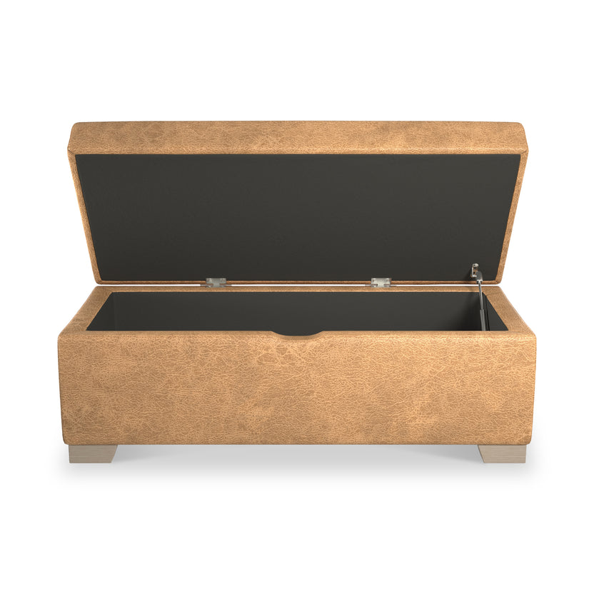 Oakley Faux Leather Storage Footstool | Tan Charcoal Mink | Roseland