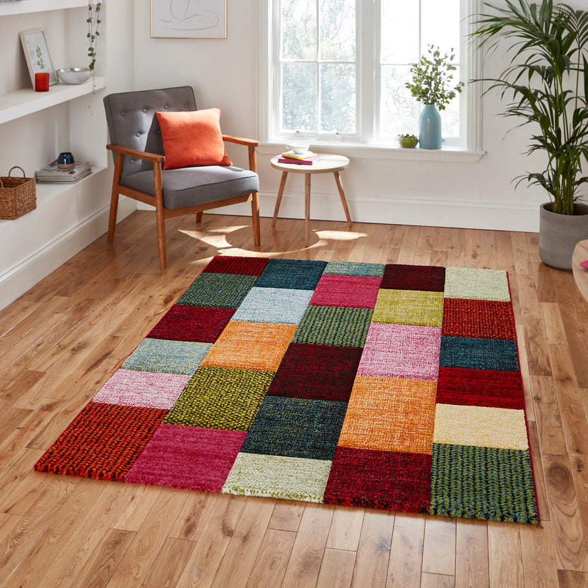 Brockton Cube Patterned Rectangular Rug for Living Room or Bedroom ...