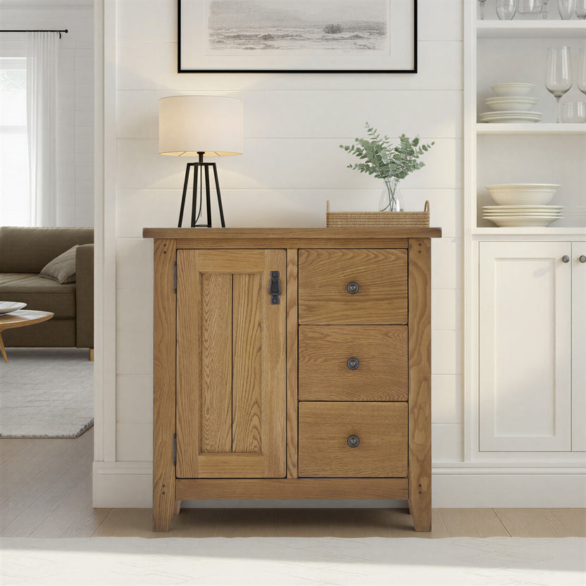 Broadway Oak Mini Cupboard with Side Drawers | Roseland