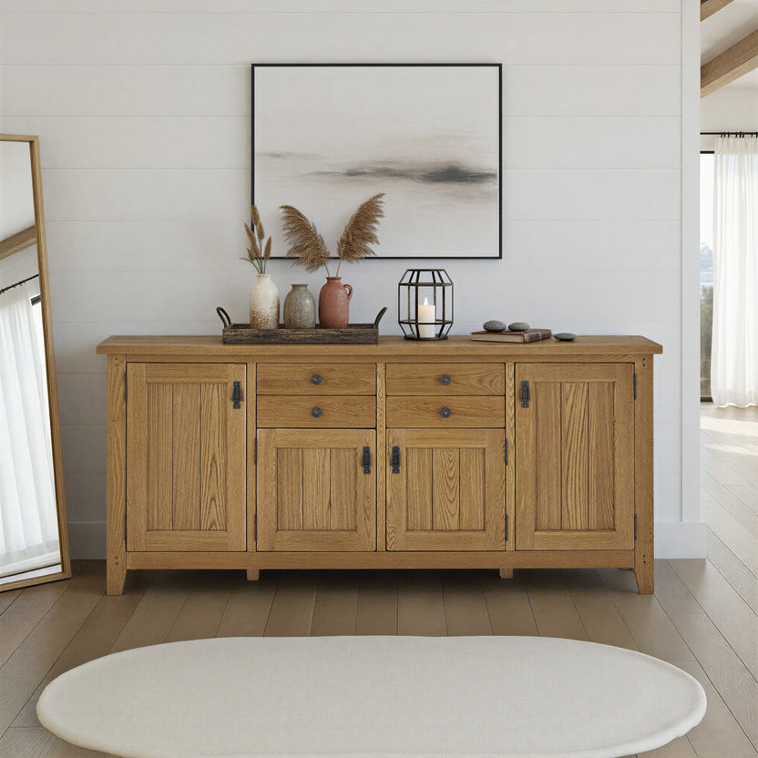 Broadway Oak Extra Large Sideboard | 4 Doors, 4 Drawers | Roseland