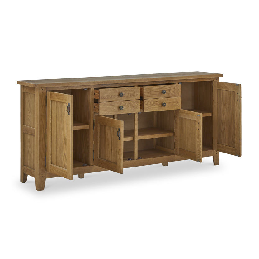 Broadway Oak Extra Large Sideboard | 4 Doors, 4 Drawers | Roseland