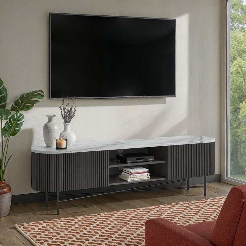 Milo Mango & Marble Fluted Extra Large TV Media Unit | Roseland