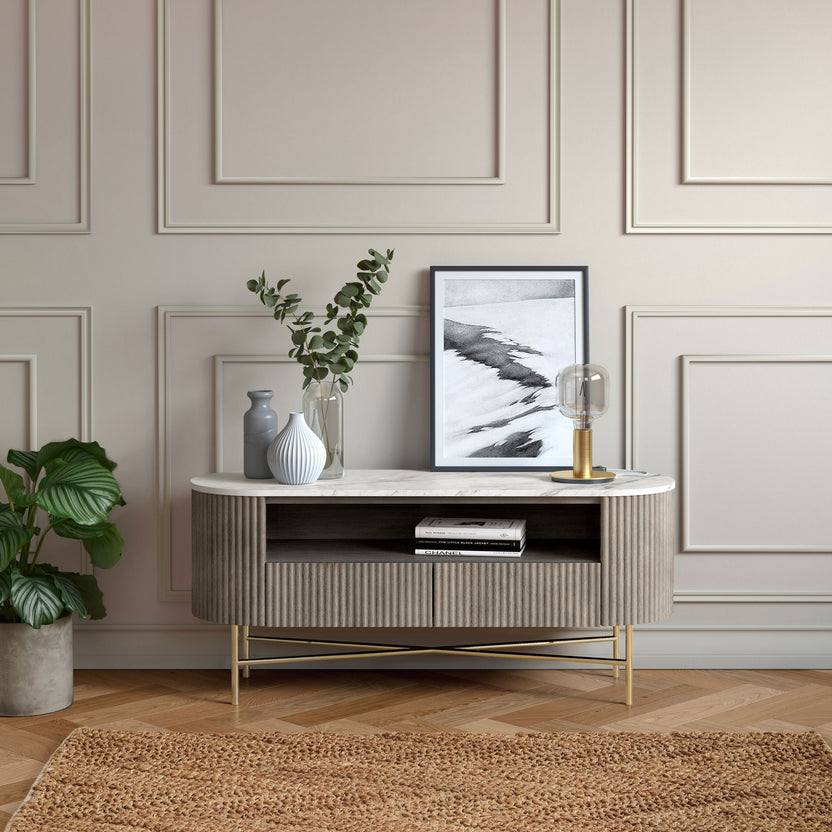 Amelie Grey Fluted TV Unit | Roseland