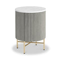 Amelie Grey Fluted Round Marble Bedside Table with Storage | Roseland