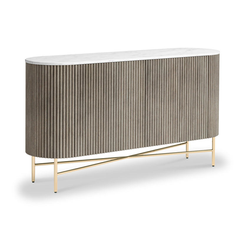 Amelie Grey Fluted Mango & Marble Large Sideboard Cabinet | Roseland