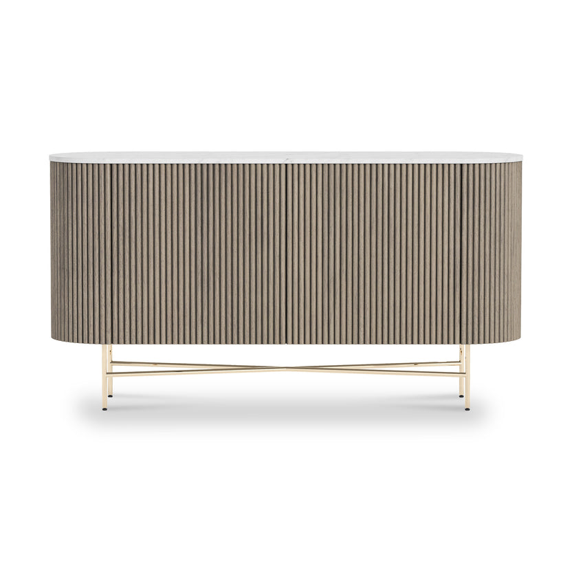 Amelie Grey Fluted Mango & Marble Large Sideboard Cabinet | Roseland