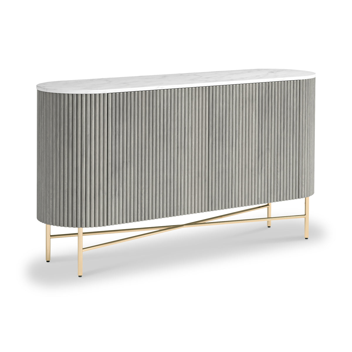 Amelie Grey Fluted Mango & Marble Large Sideboard Cabinet | Roseland