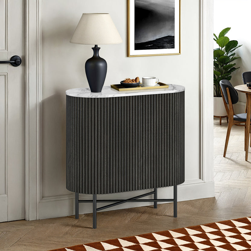Milo Mango & Marble Fluted 2 Door Mini Sideboard Cabinet | Roseland