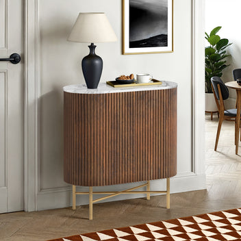 Milo Mango & Marble Fluted 2 Door Mini Sideboard Cabinet | Roseland