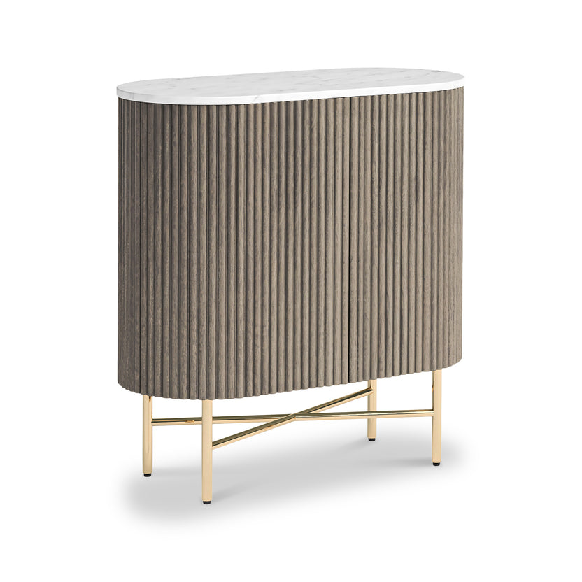 Amelie Grey Fluted Mango & Marble Mini Sideboard Cabinet | Roseland