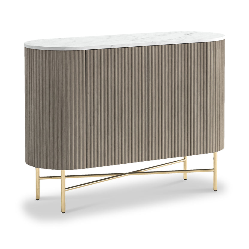 Amelie Grey Fluted Mango & Marble Small Sideboard Cabinet | Roseland