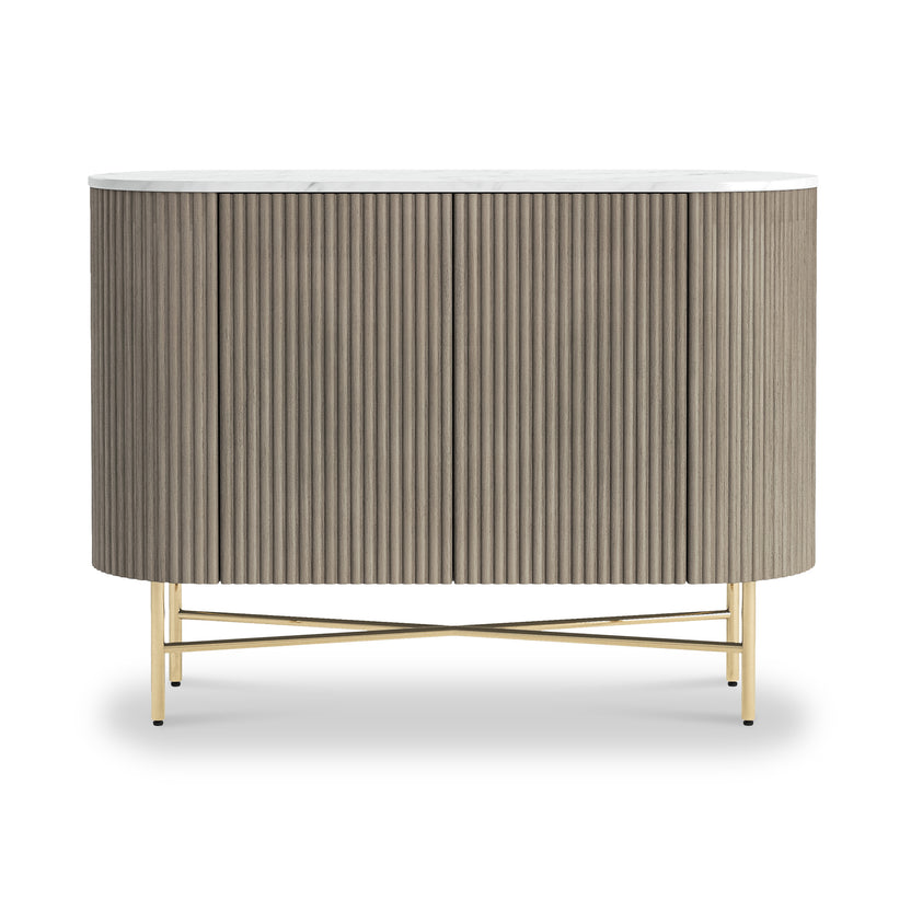 Amelie Grey Fluted Mango & Marble Small Sideboard Cabinet | Roseland