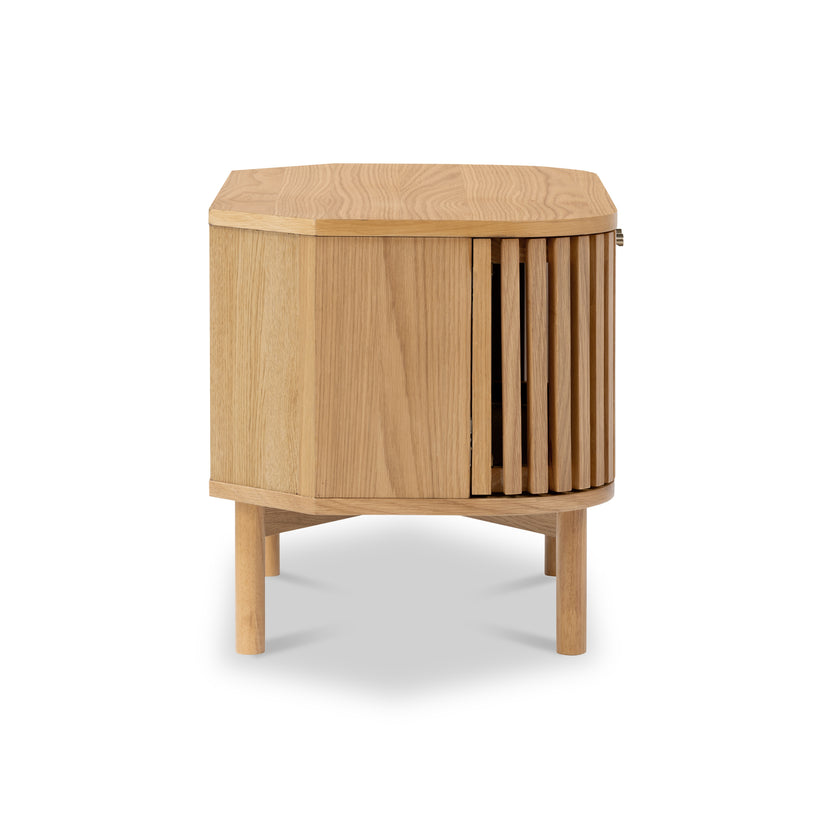 Shorwell Oak Contemporary Small Slatted Corner TV Unit Stand | Roseland