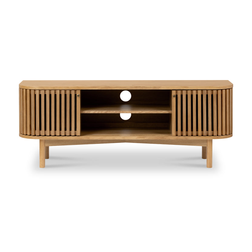 Shorwell Oak Contemporary Slatted 130cm TV Cabinet Unit | Roseland