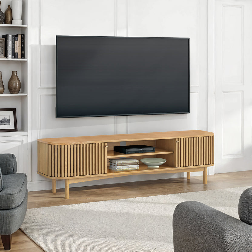 Shorwell Oak Contemporary 180cm Slatted TV Unit Cabinet | Roseland