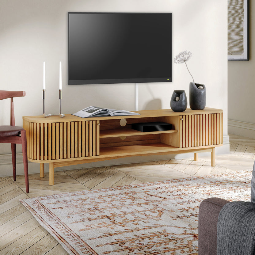Shorwell Oak Contemporary 180cm Slatted TV Unit Cabinet | Roseland