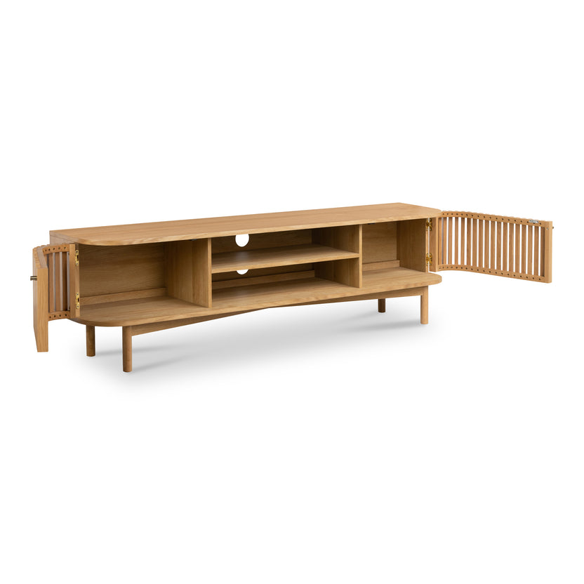 Shorwell Oak Contemporary 180cm Slatted TV Unit Cabinet | Roseland