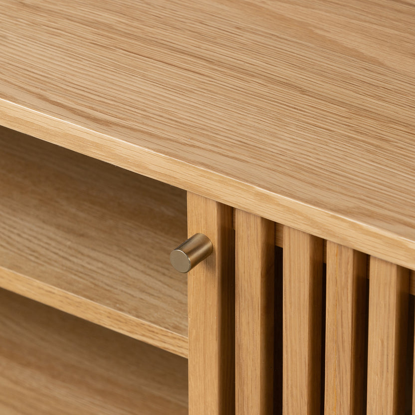 Shorwell Oak Contemporary 180cm Slatted TV Unit Cabinet | Roseland