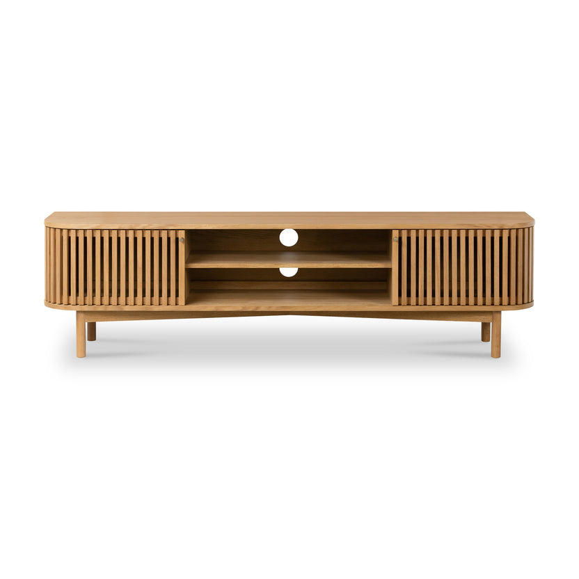Shorwell Oak Contemporary 180cm Slatted TV Unit Cabinet | Roseland