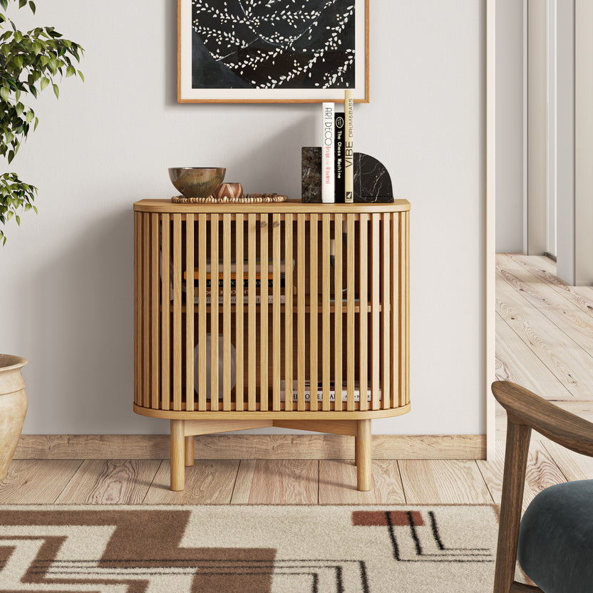 Shorwell Oak Contemporary 2 Door Slatted Storage Cupboard | Roseland