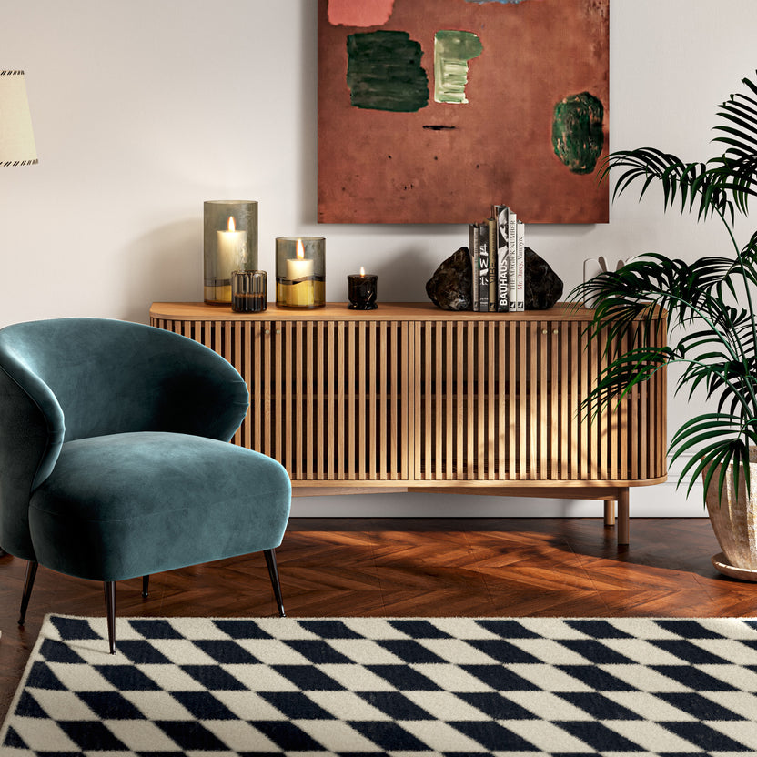 Shorwell Oak Slatted Large 4 Door Sideboard Cabinet | Roseland