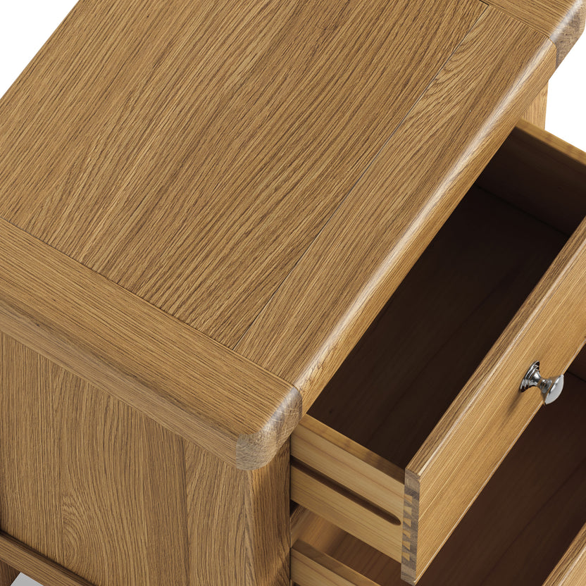 Portland Oak Rustic 2 Drawer Bedside Table for Bedroom | Roseland