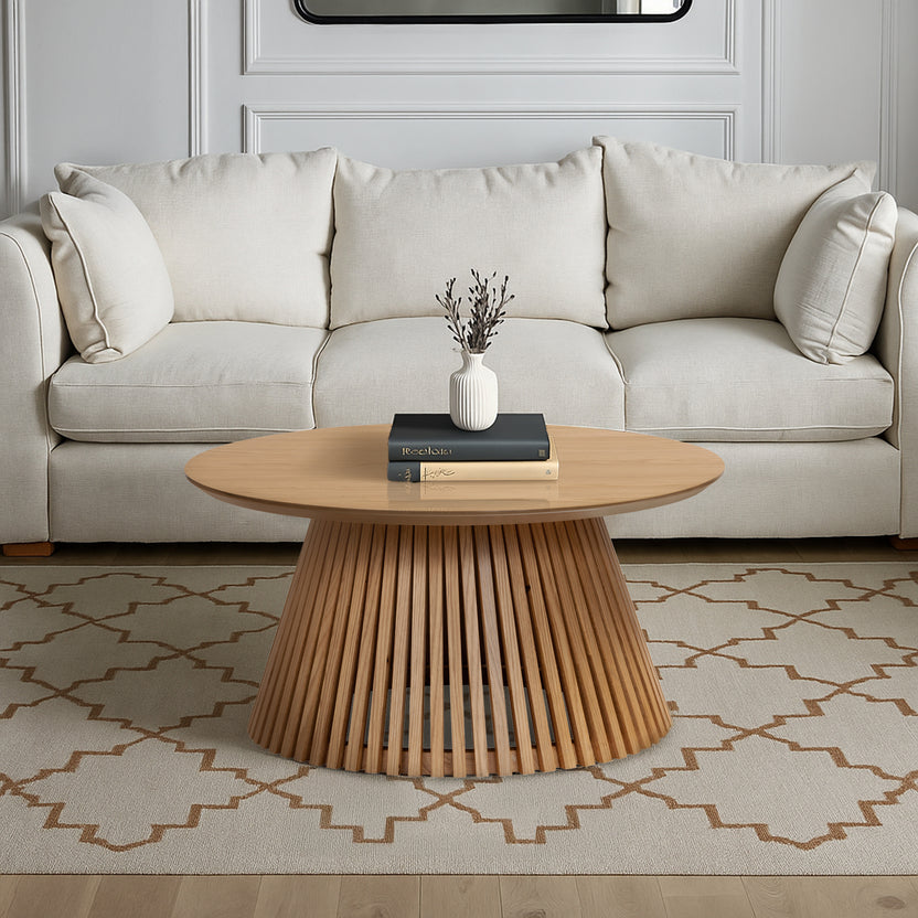 Shorwell Oak Contemporary Slatted Round Coffee Table | Roseland