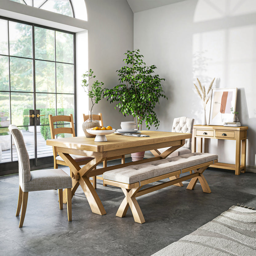 Portland Oak Extending 200-245cm Cross Legged Dining Table | Roseland