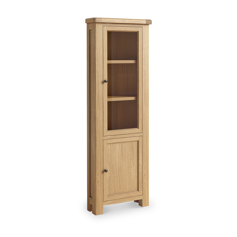 Portland Oak 2 Door Slim Corner Display Unit with 5 Shelves | Roseland