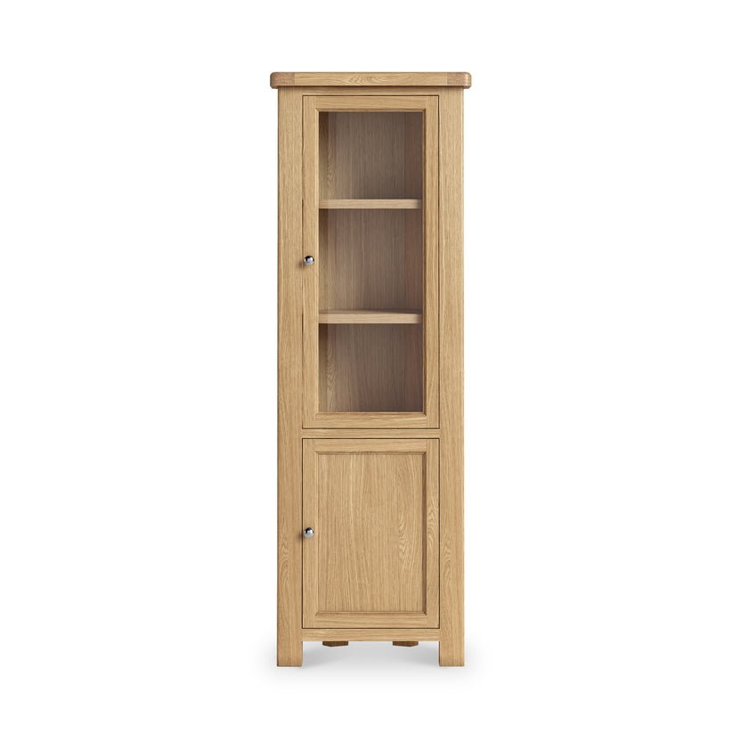 Portland Oak 2 Door Slim Corner Display Unit with 5 Shelves | Roseland