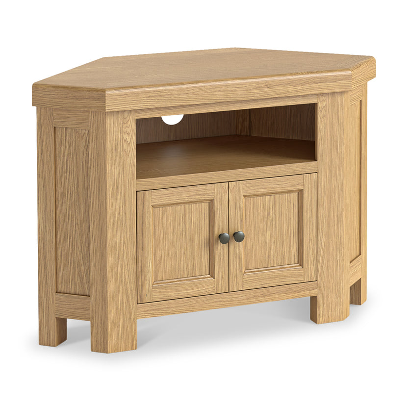 Portland Oak 2 Door Corner TV Unit for Storage Cabinet | Roseland