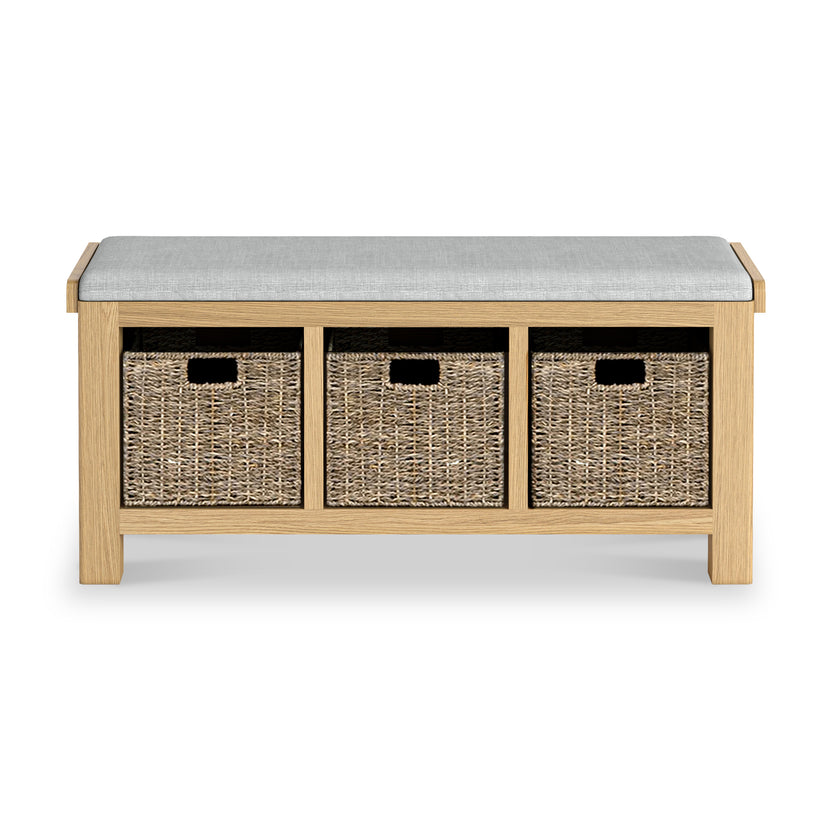 Portland Oak Storage Bench With Baskets | Grey Beige or Charcoal Seat