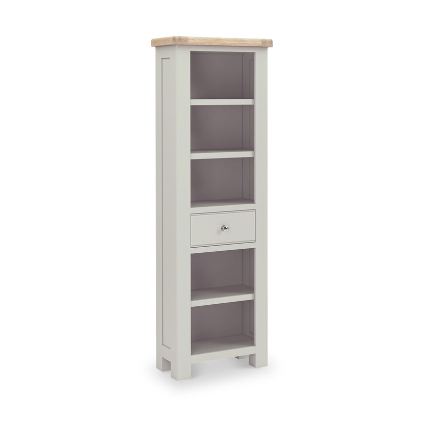 Penzance Slim Bookcase with Drawer | Grey / Sage Green | Roseland