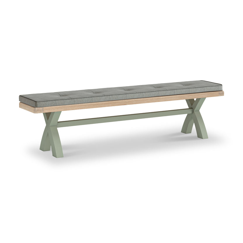 Penzance Sage Green Cross Leg Bench | Beige Grey Charcoal | Roseland