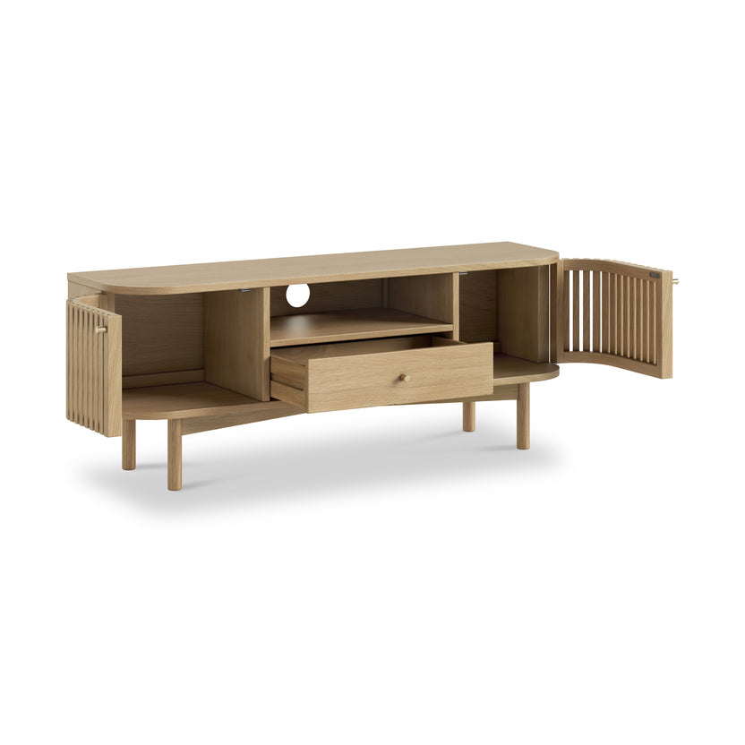 Finch Oak Slatted 130cm Wide TV Unit for Living Room | Roseland