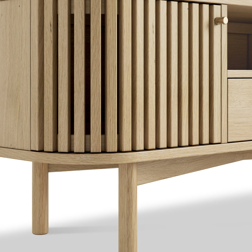Finch Oak Slatted 130cm Wide TV Unit for Living Room | Roseland