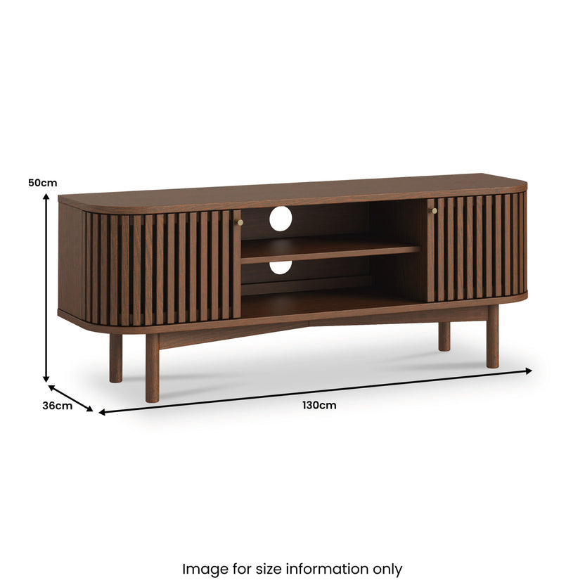Shorwell Dark Oak 130cm Slatted Small TV Unit for Living Room Roseland
