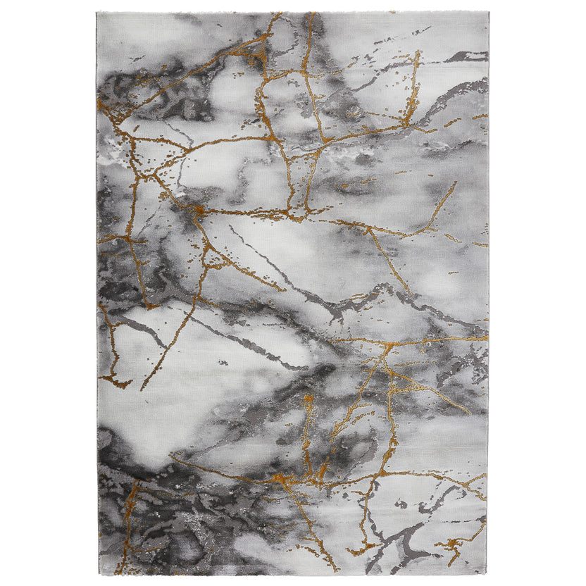 Fenway Marble Effect Rectangular Rug for Living Room or Bedroom | Gold ...