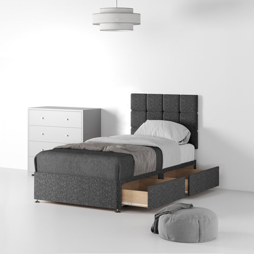 Farrow Cube Linen Divan Bed and Headboard | Single to Super King