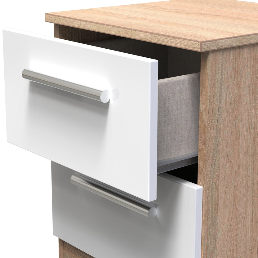 Blakely Gloss White & Light Oak 2 Drawer Bedside Cabinet | Roseland