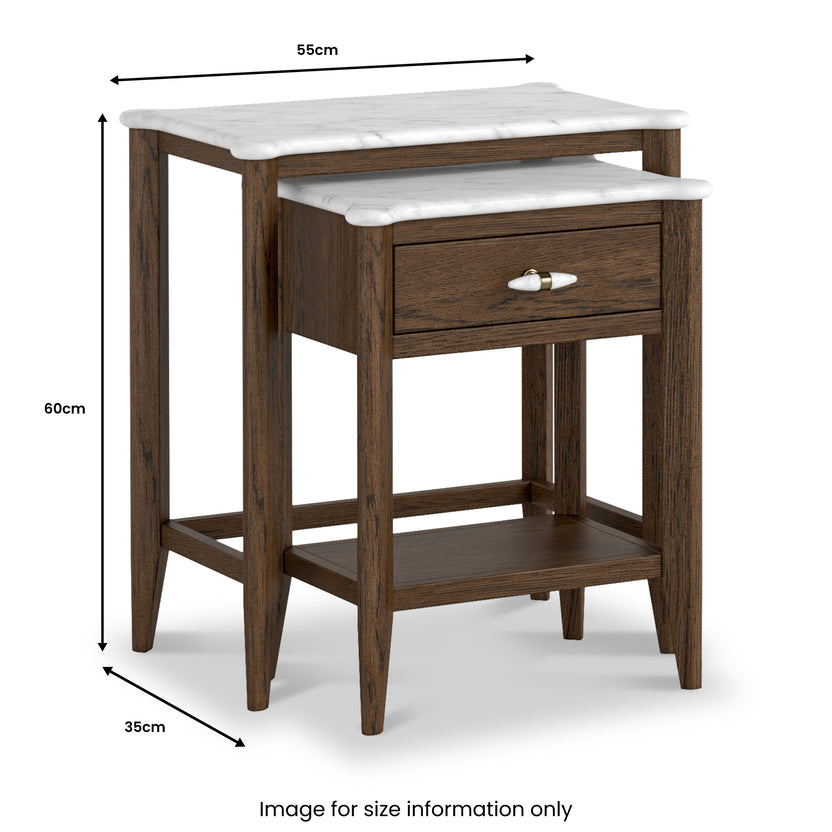 Hawthorne Dark Oak & Carrara Marble Nest of 2 Tables | Roseland