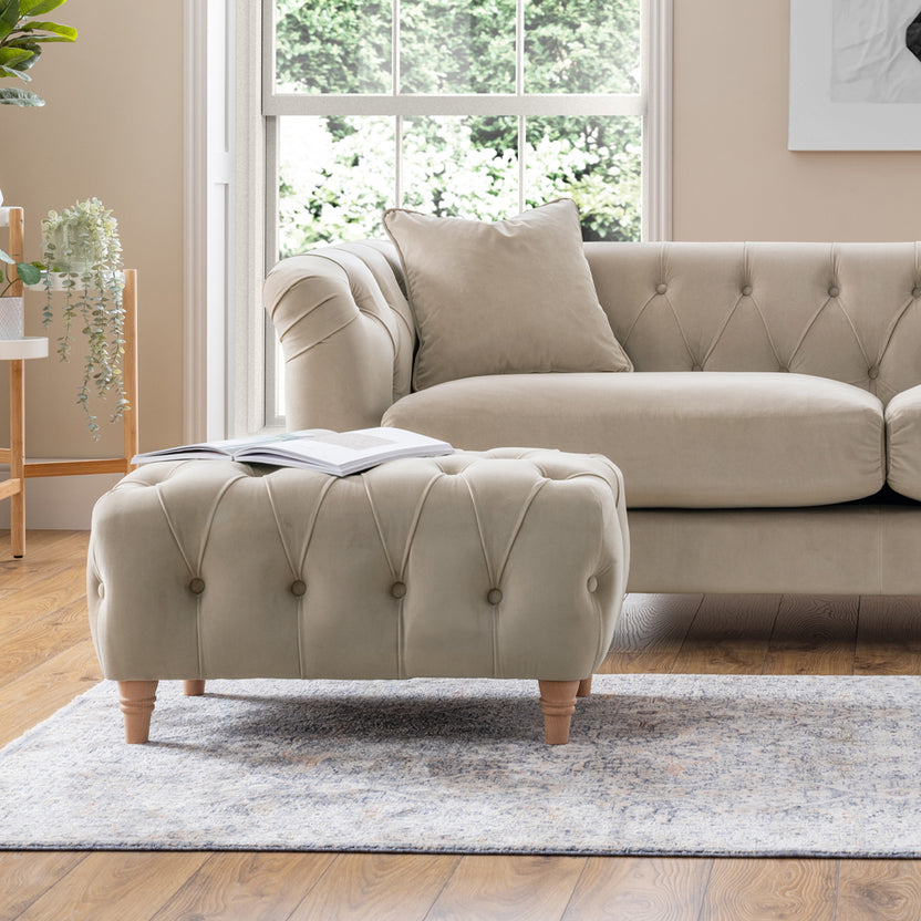 Clarence Velvet Button Tuft Footstool | 4 Colours | Roseland