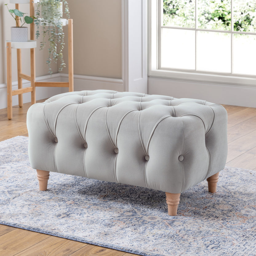 Clarence Velvet Button Tuft Footstool | 4 Colours | Roseland