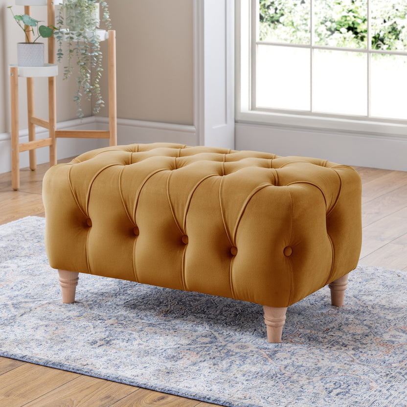 Clarence Velvet Button Tuft Footstool | 4 Colours | Roseland