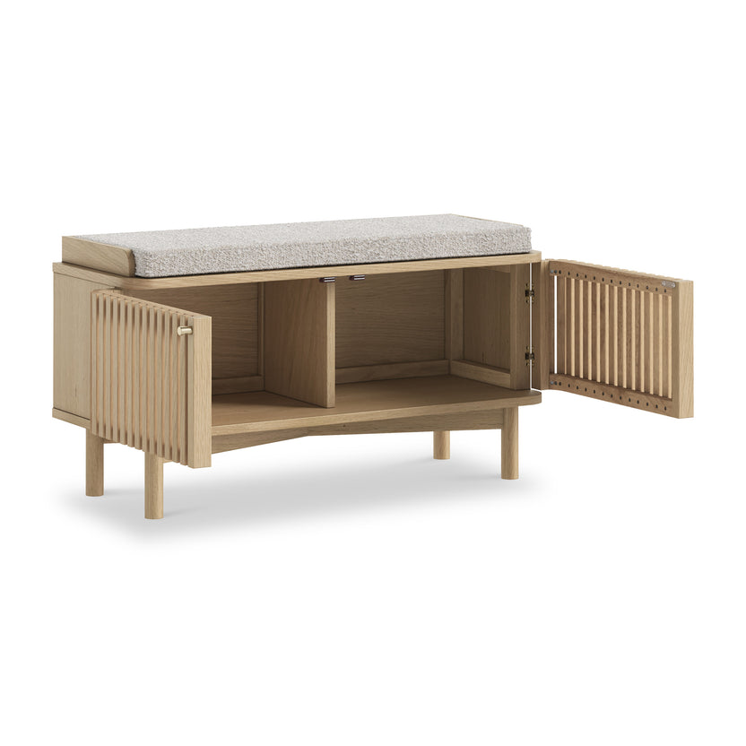 Finch Oak Slatted Storage Bench with 2 Doors for Hallway | Roseland